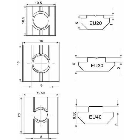 Lot de 50pcs Ecrous en T Coulissant Norme Européenne Surface Nickelage en Acier au Carbone pour ...