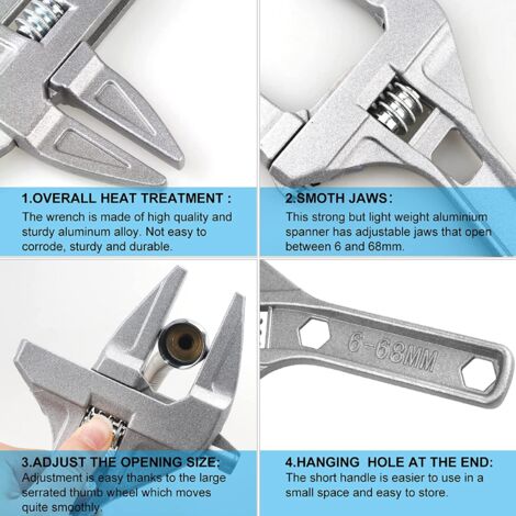 Clé à molette 6-68 mm Clé à molette courte Tige ouvertures de grande ...