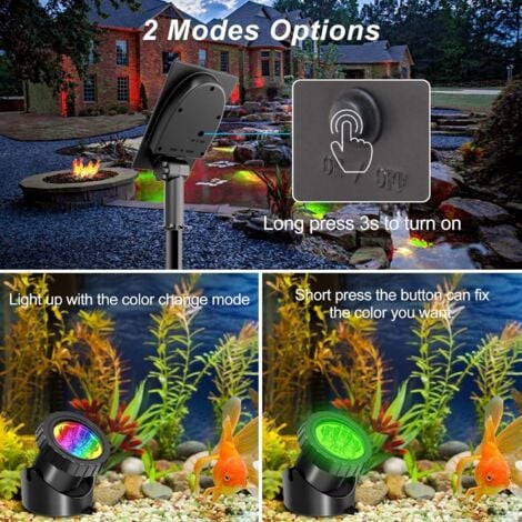 Lampe Solaire Sous-marines, 3 packs Spots Solaire, Éclairage Submersible avec 2 Modes, RGB ...