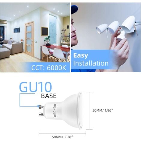 Ampoule LED GU10, 5W Équivalent 40W, 400LM, Blanc Froid 6000K, GU10 LED Économie d'Énergie à ...
