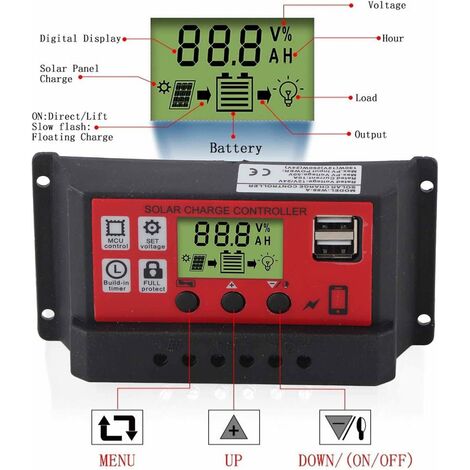Contrôleur de Charge Solaire PWM Automatique 12 V/24 V, avec écran LCD, Double Port USB ...