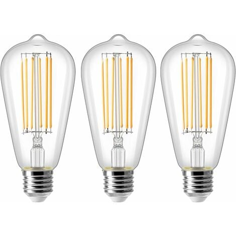 8W E27 ST64 Ampoule LED, Ampoule à Filament Vintage Edison, Equivalent à 80W, Blanc Chaud 2700K ...