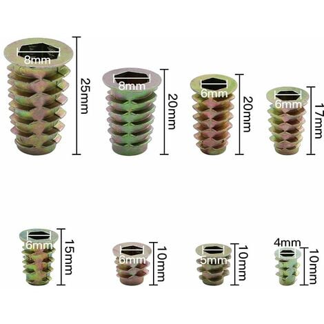 230 Pièces Alliage de Zinc Insert Fileté Hexagonale ,Écrous Inserts ...