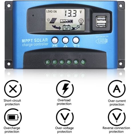 TONYSA MPPT 30A Contrôleur de Charge Solaire,12V 24V Identification Automatique, 30A Régulateur ...