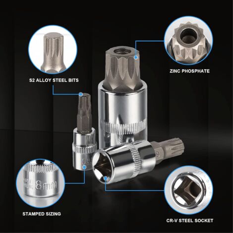 Douille Torx Male 1/2'', 1/4'', 3/8'', Embout Torx 12 Pans M4 M5 M6 M8 ...