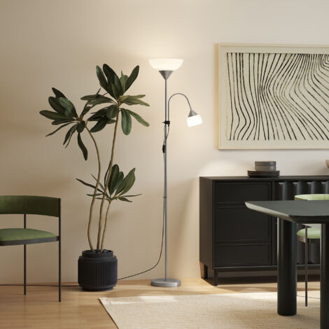 Lampadaire, lampe de salon sur pied avec 2 têtes douille E27 et E14 ...