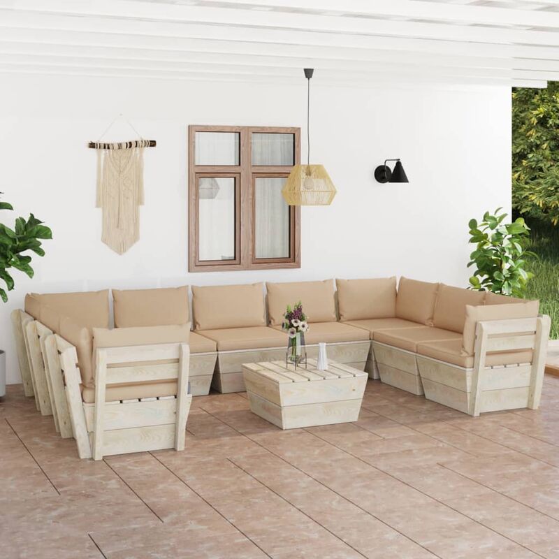 10 PCS Pallet Lounge Set + Black Wood Pads