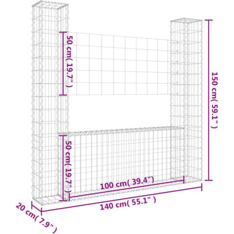Cesta Gabion en forma de U C/ 2 Postes 140x20x150 cm de hierro