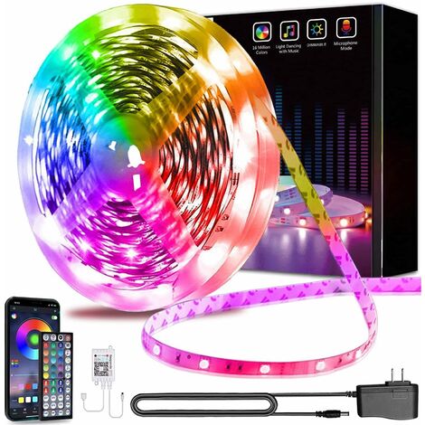 Ruban LED Bleutooth 15M Bande LED 5050 RGB LED Chambre Bande Lumineuse Flexible Multicolore ...