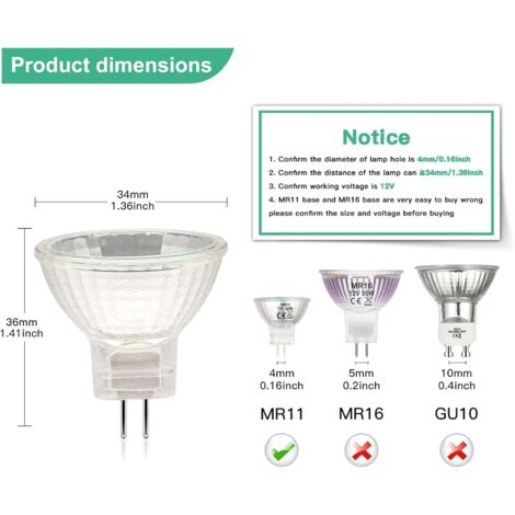 Ampoules Halogènes MR11(Pack de 12),Lampe Halogène GU4 12V 20W, Ampoule ...