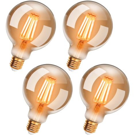 Lot de 4 Ampoules LED Edison Vintage G95 E27, 6W, Blanc Chaud 2200K, Ampoule Rétro à Filament ...