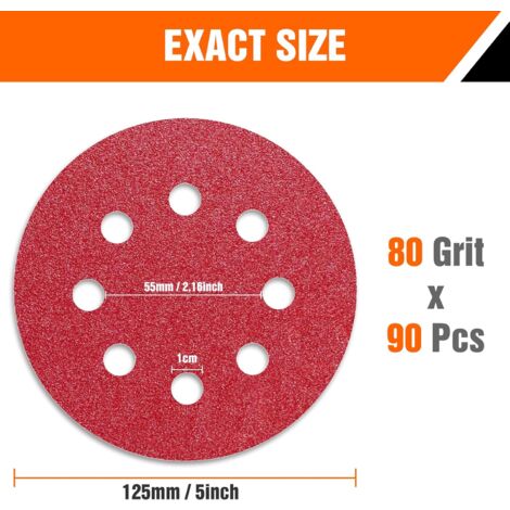 Disques Abrasifs 125mm Grain 80 Papier Poncer 90 Pièces 8 Trous Disque ...