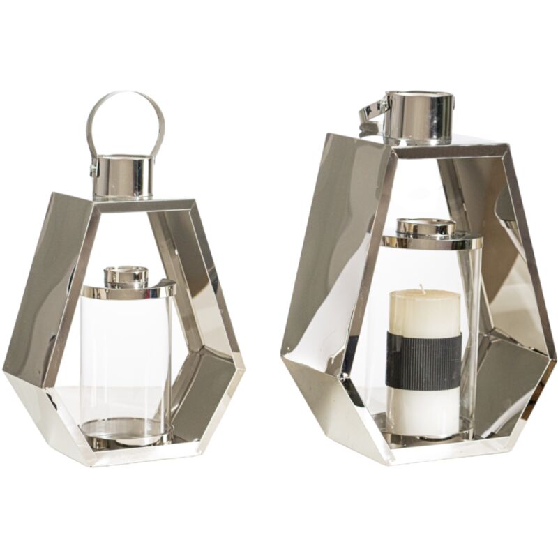 Set 2 Faroles Metal Exagonal Plateado
