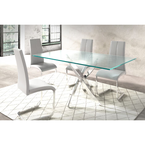 Mesa Comedor Thunder Rectangular Cristal / Cromo. OK1338