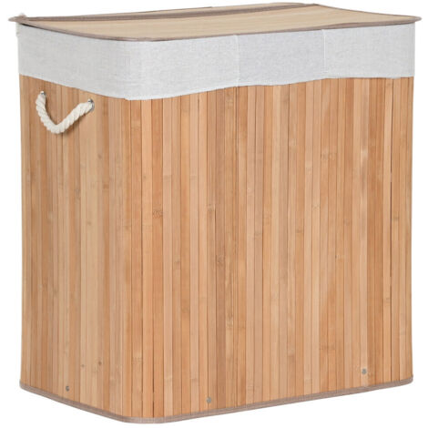 Cesta Ropa Bambu 60X40X60 140L 3 Compartimentos