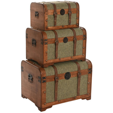Baul Set 3 Madera Lienzo 60X43,5X42 10,00 Verde