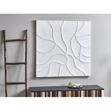 Panel Madera Blanco Lineas Onduladas A Relieve 120X120 Cms. 120X4X120 Cms