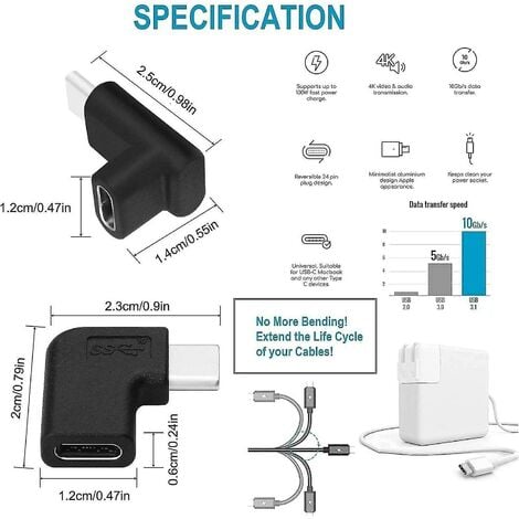 Usb C Angle Adapter [2 Pack] 90 Degree Usb C Type C Male To Female Adapter Right Left Up Down ...