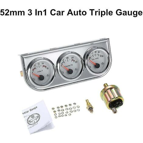 3 In 1 Car Meter Auto Gauge2 Chrome Voltage Gauge Water Temp Gauge Oil ...