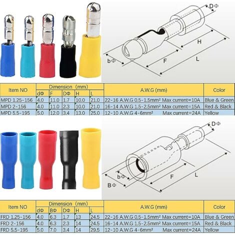 100 Pcs Electrical Lugs Insulated Electrical Crimp Terminals ...