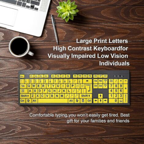 Piao Large Print Computer Keyboard Wired Usb High Contrast Keyboard ...