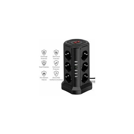 Multiprise avec parasurtenseur, multiprise avec 5 ports USB et 12 ...