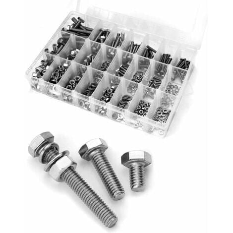 M3M6 Assortiment de boulons en acier inoxydable, 520 boulons à tête hexagonale avec écrous et ...