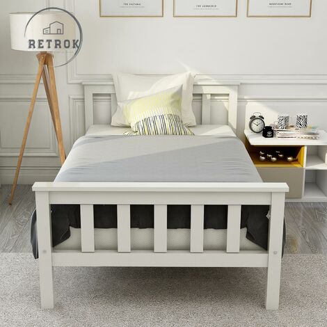 Lit individuel en bois massif - Pin massif Blanc (90x200 cm)