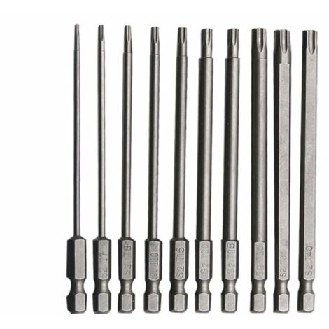 10 PCS Embout Torx Long en Acier Allié au Chrome Vanadium 100mm Embout Visseuse Long Antirouille ...
