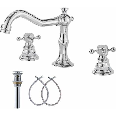 Robinet mitigeur de lavabo chromé à deux poignées, 3 trous, 8 à 16 ...
