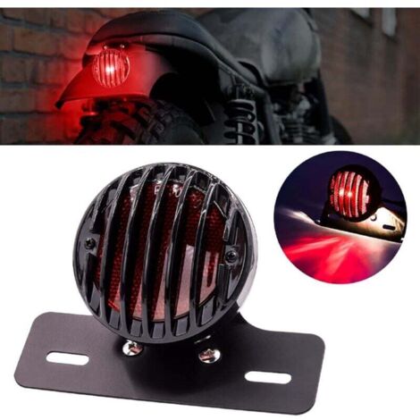 Feu Arrière Rond Noir pour Moto - Avec Support de Plaque d ...