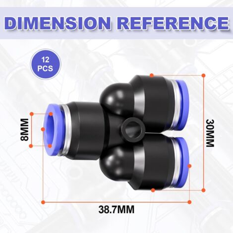 12 PCS 8mm 3 way y Separator Push - in Air Connection, 3 way Plastic ...