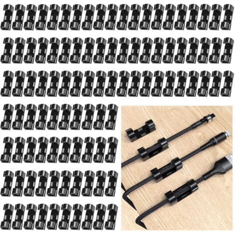 Lot de 100 clips pour câbles. Clips de câble adhésifs muraux, tableau. Clip câble adhésif. Ferme ...