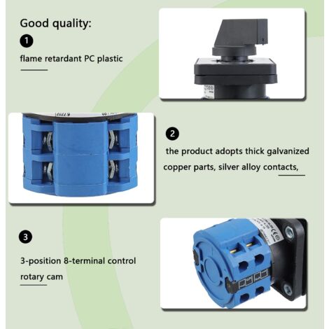 Commutateur de transfert 20A/660V came rotative de commande à 8 bornes ...