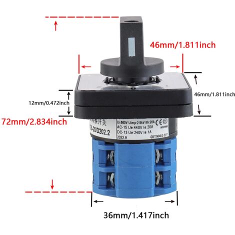 Commutateur de transfert 20A/660V came rotative de commande à 8 bornes ...