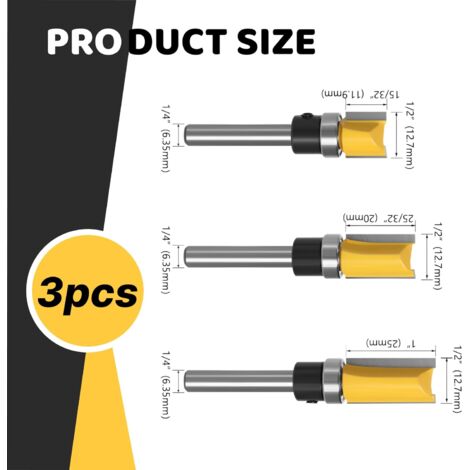 fraise a copier 6mm 3pcs, fraise defonceuse, fraise a bois, fraise affleureuse, fraises pour ...