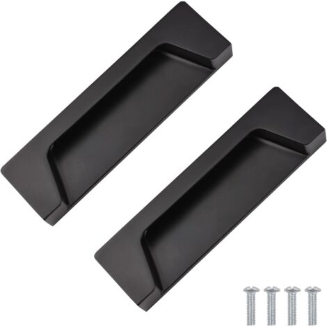 2 Pack 4.1 Inch Zinc Alloy Recessed Cabinet Handles Matte Black Cabinet ...