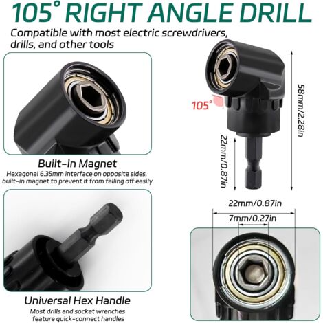 105° Angle Screwdriver Adapter, Right Angle Drill, 1/4" Hex Drill ...