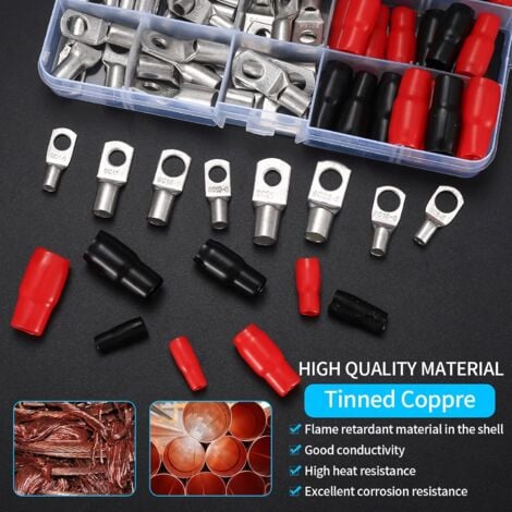 120 Pièces Cosse à Sertir Kit, Cosses Électriques Trou Boulon en Cuivre, Bornes de Batterie ...