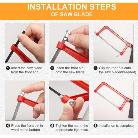 Small Hacksaw Kit with 10 Replaceable Blades, Mini Red Black Adjustable ...