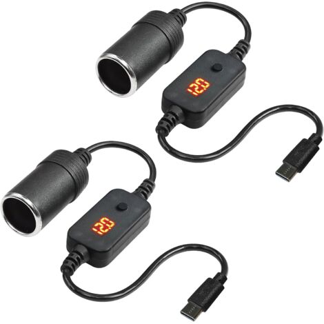 Lot de 2 adaptateurs USB vers allume-cigare 12 V - Prise USB C vers 12 V - Avec voltmètre ...