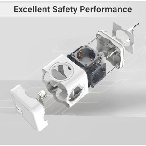 Multiprise Cube USB 6 en 1, Multiprise Cubique sans Fil, Multiprise Murale avec 2 USB,3680W ...
