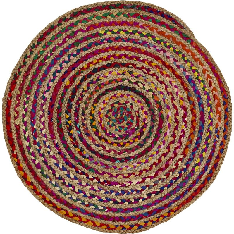 Tapis jute tissé Ø80cm multicolore rond JUTE ET COTON