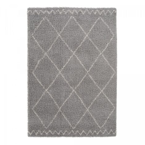 Tapis shaggy 160x230 gris et crème tissé rectangle motif berbère CHROMA 3