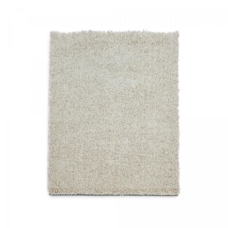 Tapis longs poils shaggy 140x200 gris et beige tissé en laine rectangle motif uni