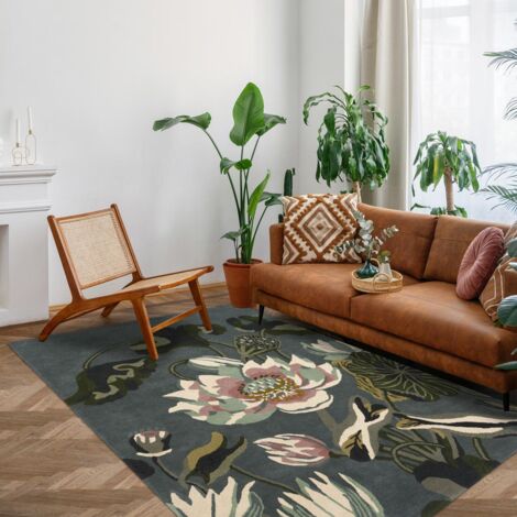 Tapis salon et chambre en laine 120x180 vert et beige fait à la main
