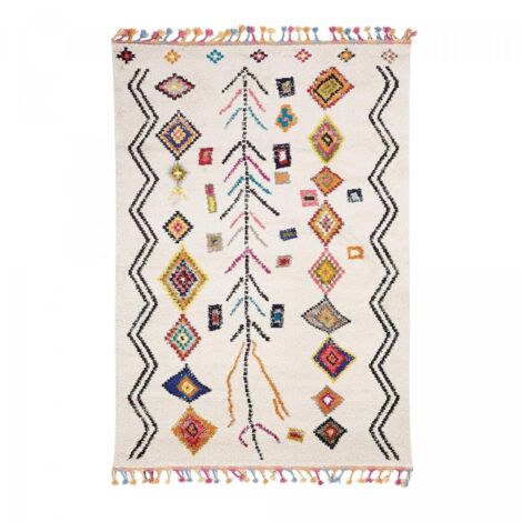 Tapis berbère motif ethnic 80x150 ivoire LYN5 OURIKA