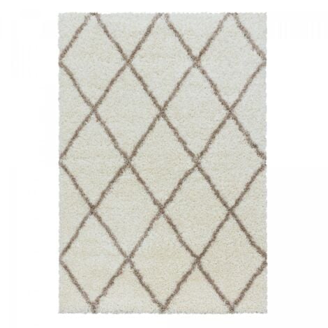 Tapis berbère motif losange 140x200 crème SHAGGY A