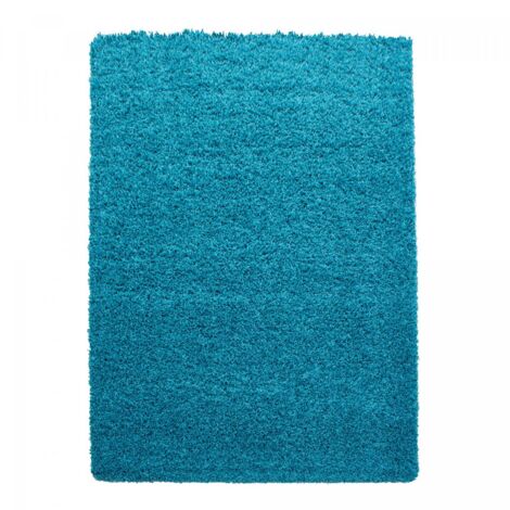 Tapis poils longs shaggy 140x200 turquoise tissé rectangle motif uni UNI L
