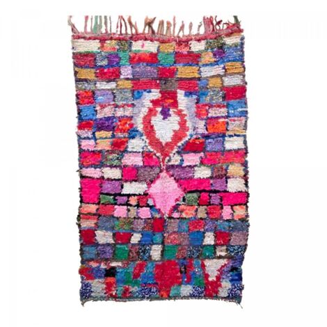 Authentique tapis berbère 160x250 rose et bleu fait main BOUSKE